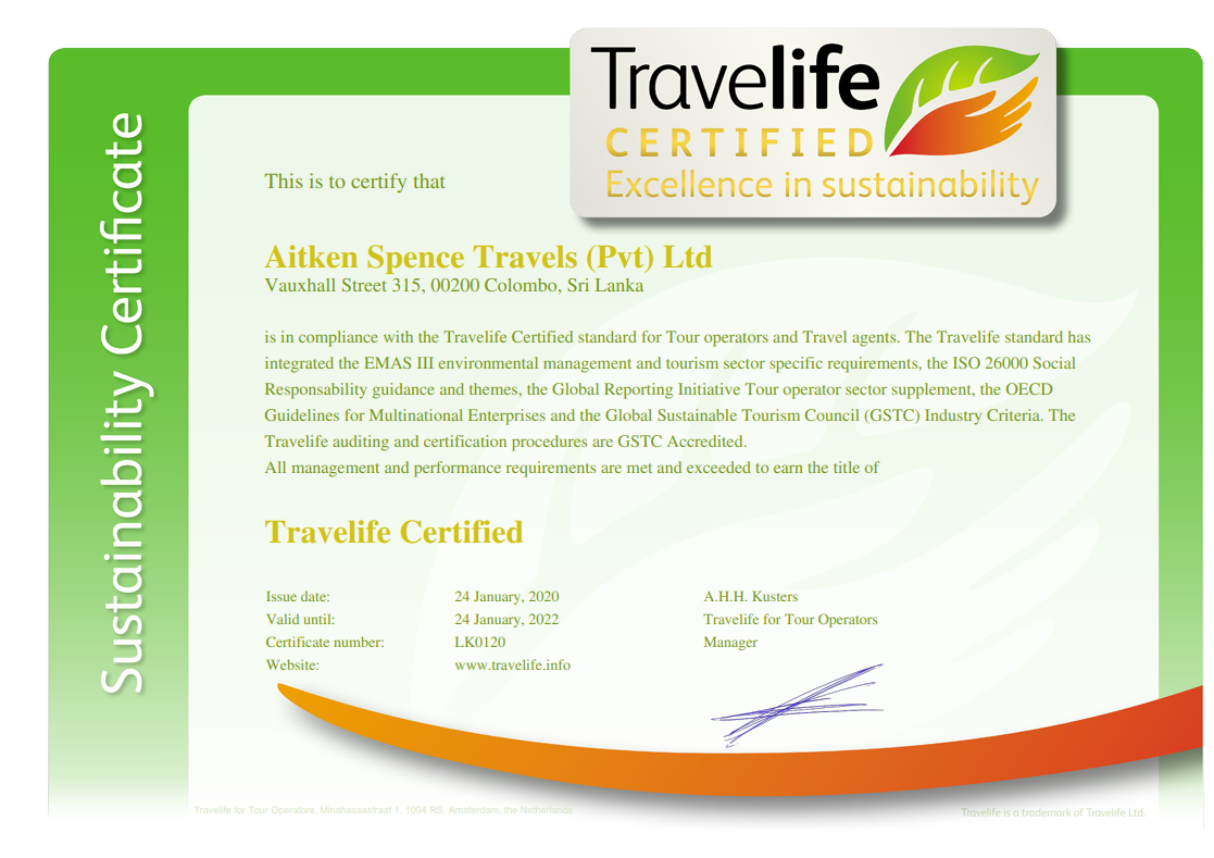 Travelife Certification | Aitken Spence Travels