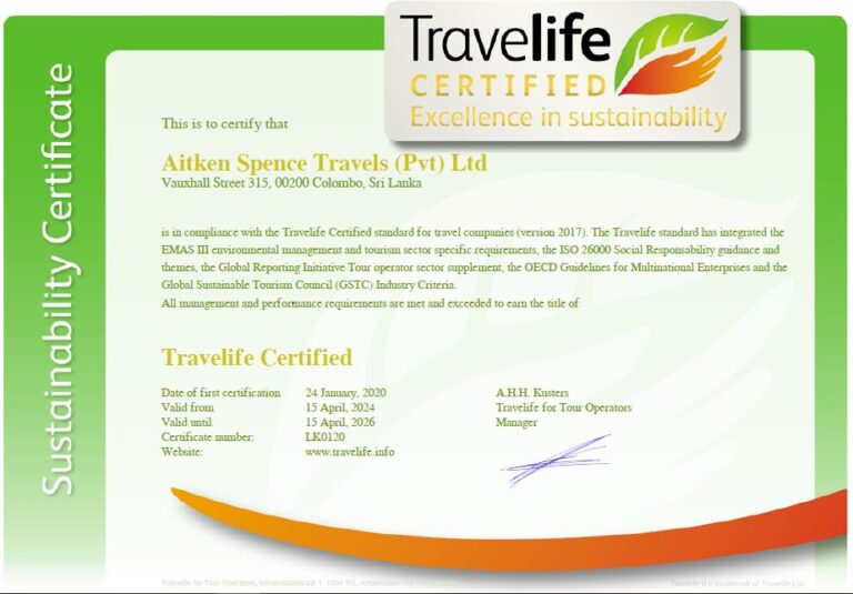 Travelife Certification | Aitken Spence Travels